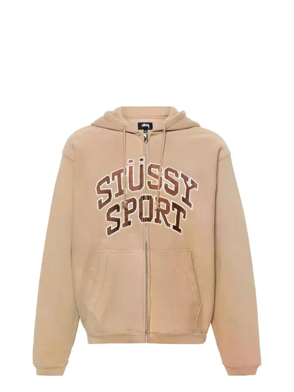 StÜssy Logo-embroidered Zip-up Hoodie - Neutrals