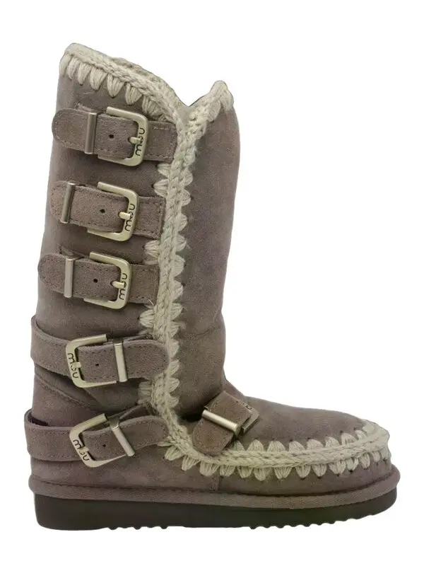 Mou Eskimo Buckle-fastening Crochet-trim Boots - Grey