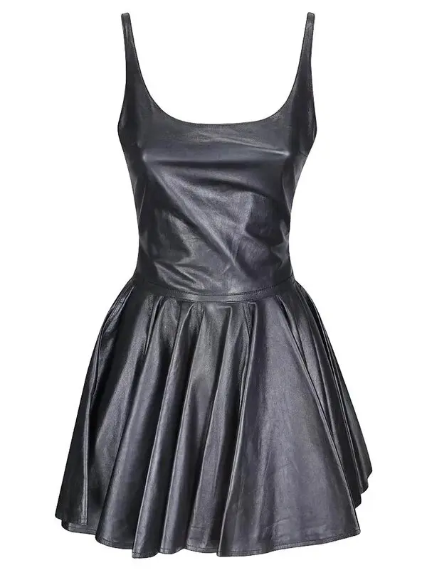 HAIKURE Lucrezia Pleated Leather Mini Dress - Black