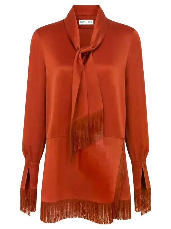 ROWEN ROSE Fringed Scarf-detail Mini Dress - Red