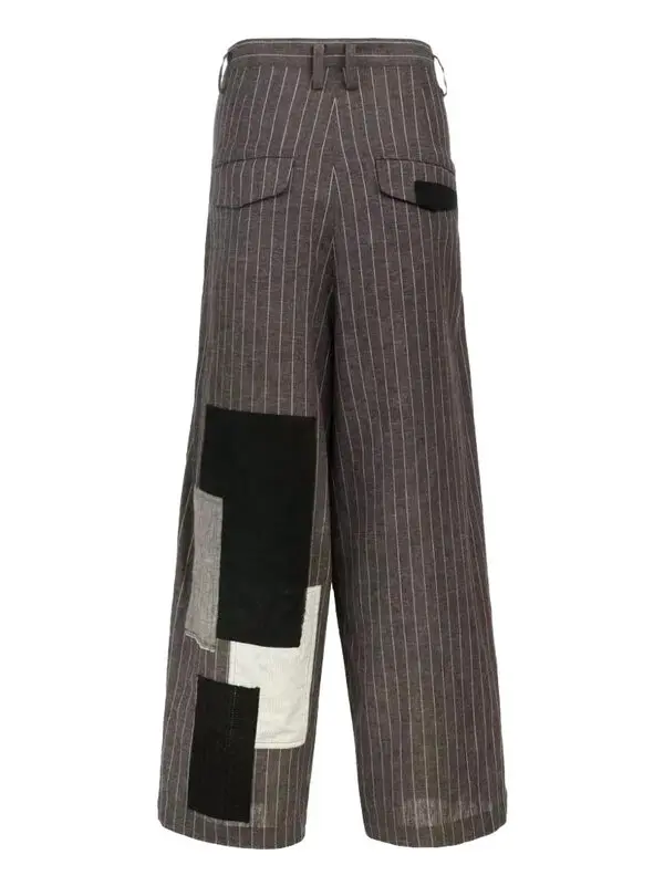 Y’s Patchwork Pinstripe Trousers - Grey