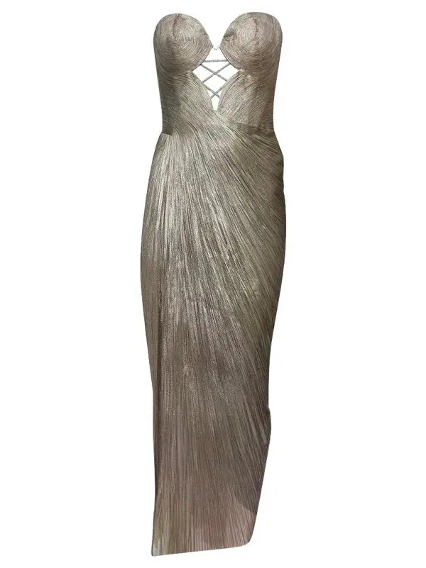 MARIA LUCIA HOHAN Amisha Lace-up Pleated Maxi Dress - Gold