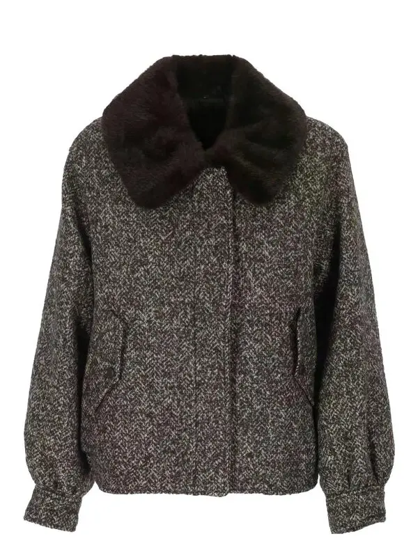 THELAURENT Faux-fur Collar Marl-effect Bomber Jacket - Brown