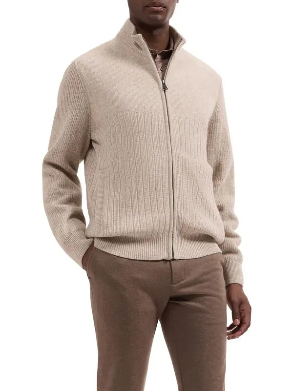 Bugatchi Full Zip Sweater - Cobblestone