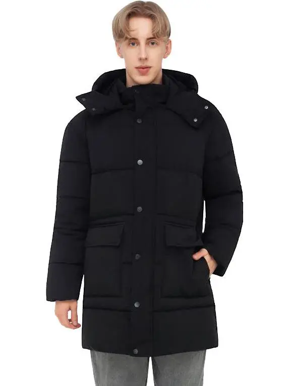 ROKKA&ROLLA Hudson Hooded Mid-length Puffer Jacket - Black