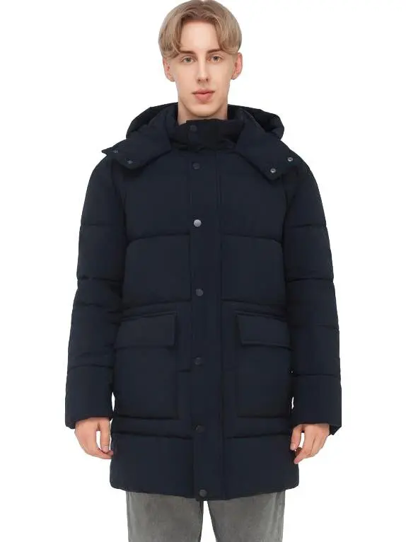 ROKKA&ROLLA Hudson Hooded Mid-length Puffer Jacket - Navy