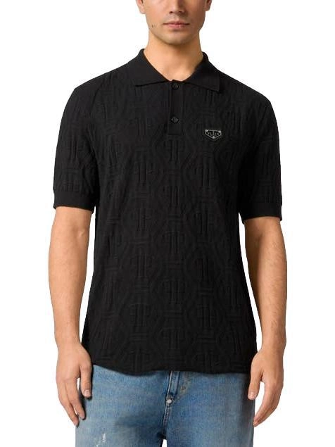 Philipp Plein Jacquard Polo T-shirt Monogram - Black