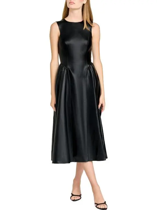 WAYF Angelina Sleeveless Faux Leather Midi Dress - Black