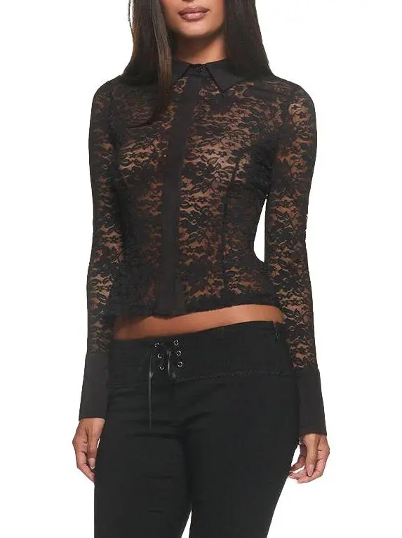 I.AM.GIA Amelise Lace Button Down Shirt - Black