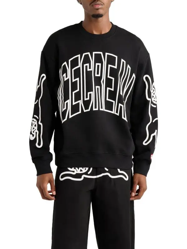 ICECREAM Coffee Oversize Cotton Crewneck Sweatshirt - Black