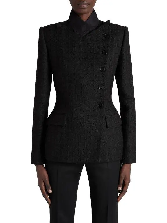 Alexander McQueen Textured Wool Blend Asymmetric Button Jacket - Black