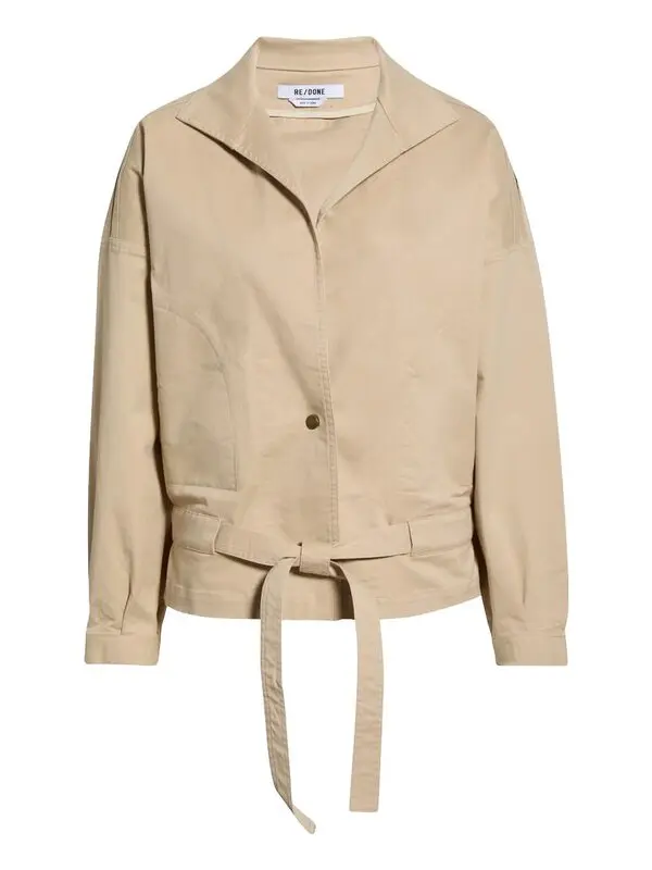 RE/DONE Debbie Cotton Blend Tie Waist Jacket - Khaki