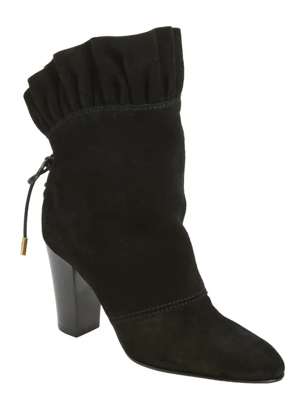 Chloé Anouk Ruffled Suede Ankle Boot - Black