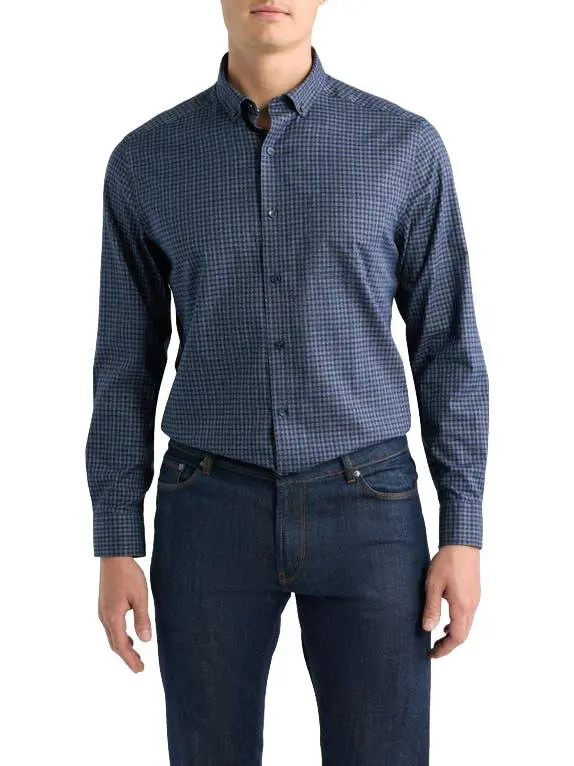 Johnston & Murphy Ovation Grid Non-iron Cotton Button-up Shirt - Navy Dual Grid