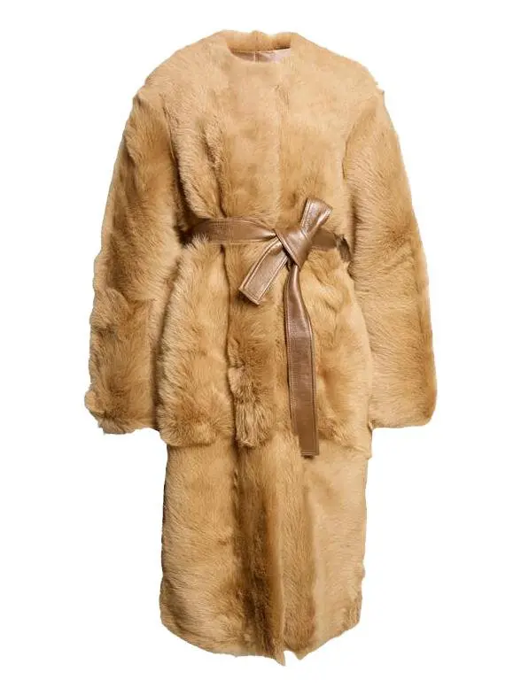FFORME Demi Genuine Shearling Coat - Camel