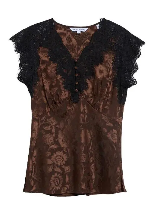 Veronica Beard Pascaline Floral Print Top - Espresso