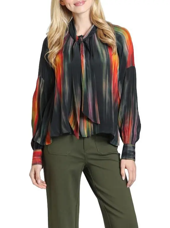 APNY Print Tie Neck Top - Jet/sunset Mirage Multi