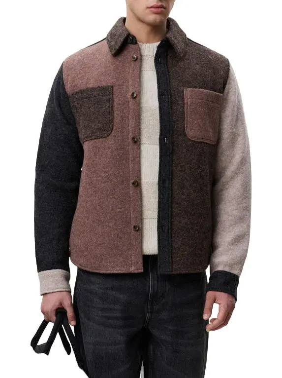 LES DEUX Wool Colorblocked Overshirt - Mol Brown