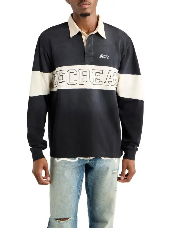 ICECREAM Ginger Stripe Cotton Polo Sweatshirt - Black