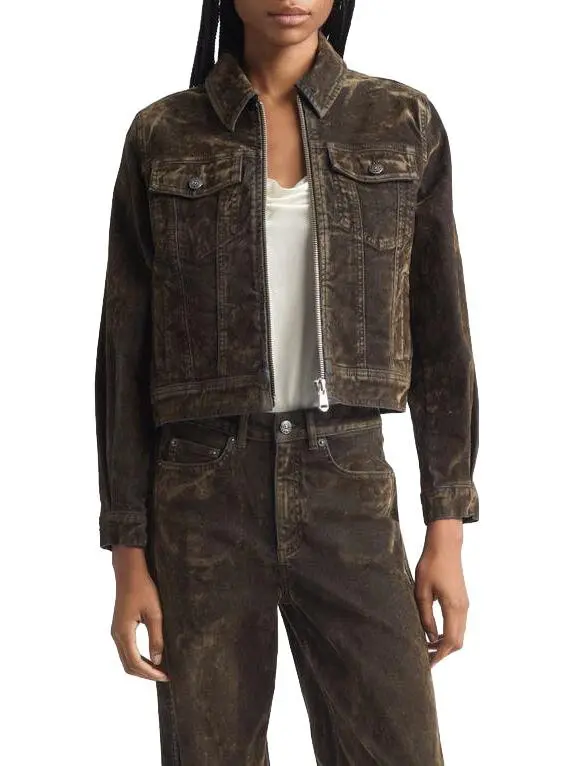 Cinq À Sept Nicole Flocked Denim Jacket - Dark Olive