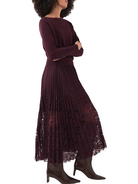 Mint Velvet Layered Lace Midi Dress - Burgundy