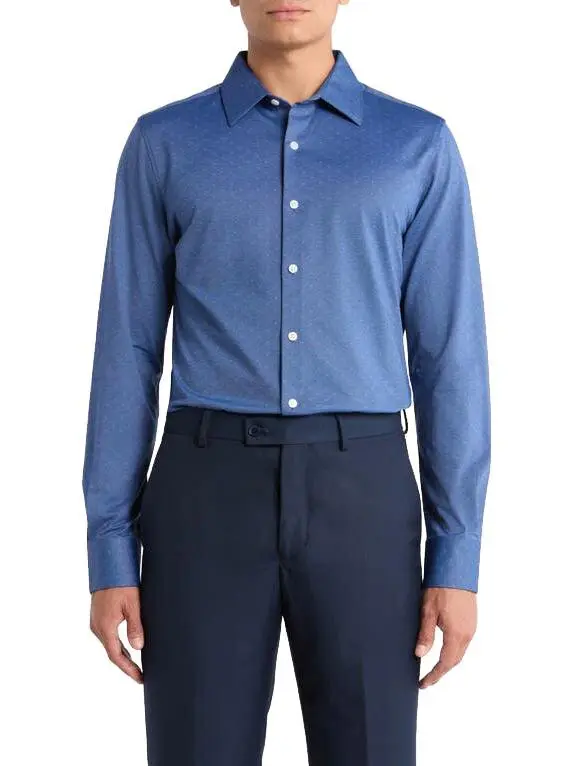 Bonobos Slim Fit Tech Pique Button Down Shirt - Dark Blue Triangle Texture