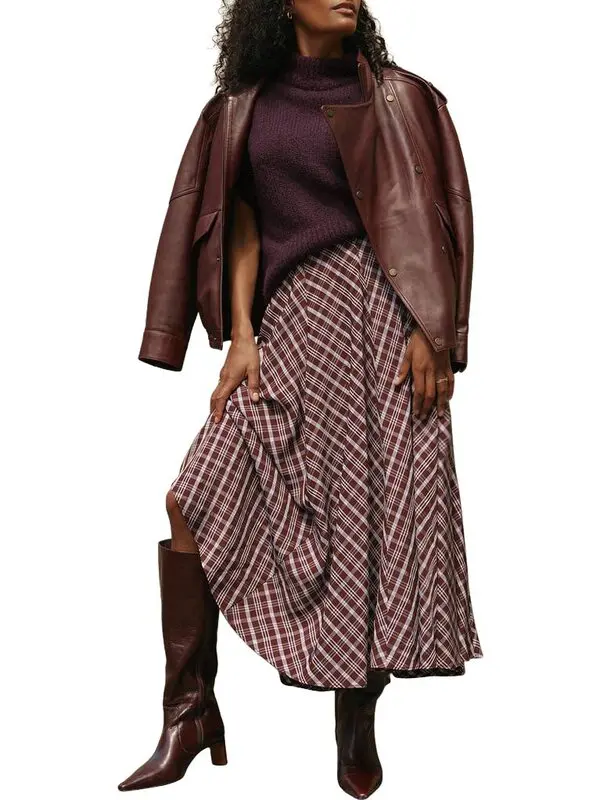 Mint Velvet Checked Midi Skirt - Brown