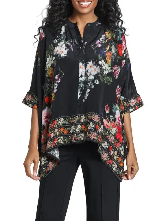 APNY Front Button Kimono Top - Carbon/crimson Multi