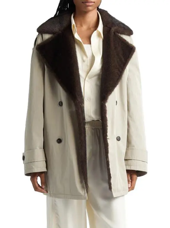 Alexander Wang Faux Fur Collar Oversized Trench Coat - Stone