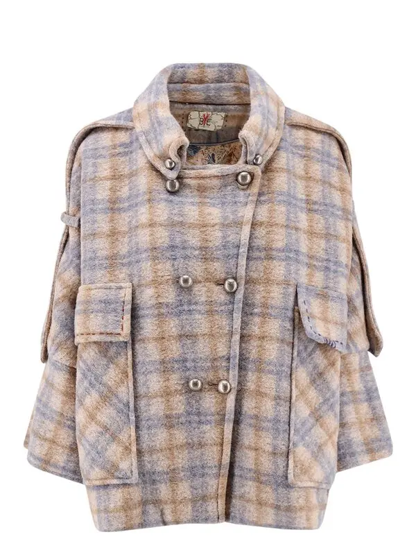 BYE FIRENZE Madras Wool Blend Caban - Beige