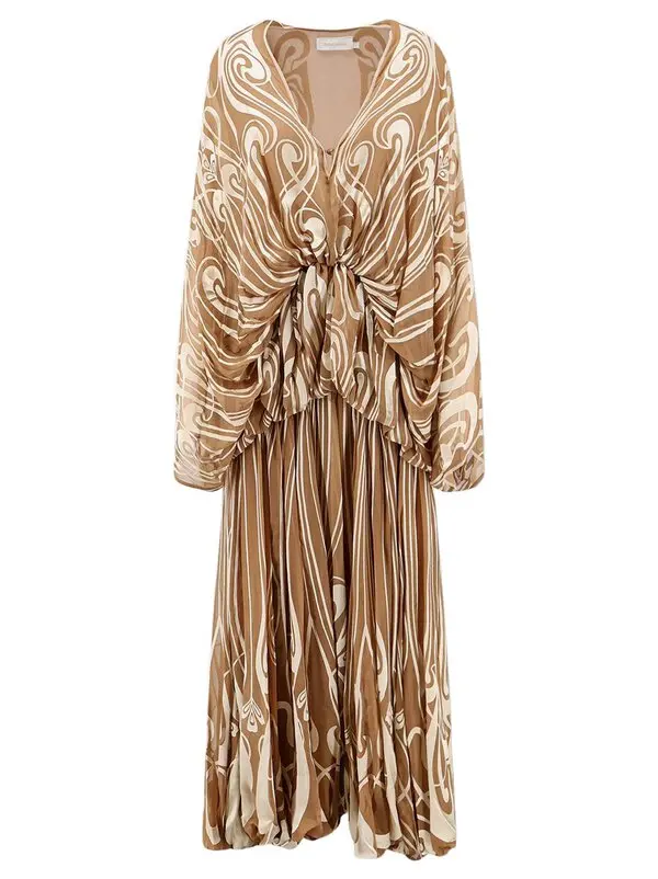 Zimmermann Momentum Burnout Bubble Gown Silk Dress - Brown