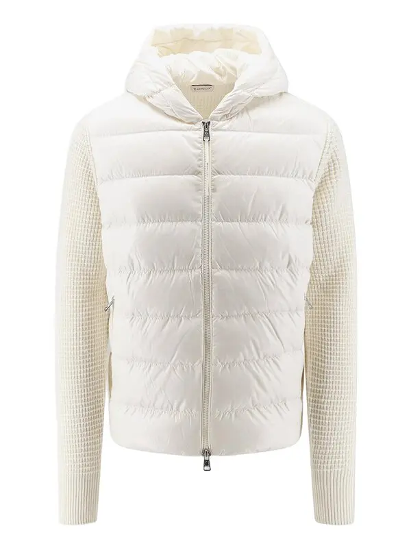 Moncler Nylon Jacket With Wool And Cashmere Blend Sleeves - White