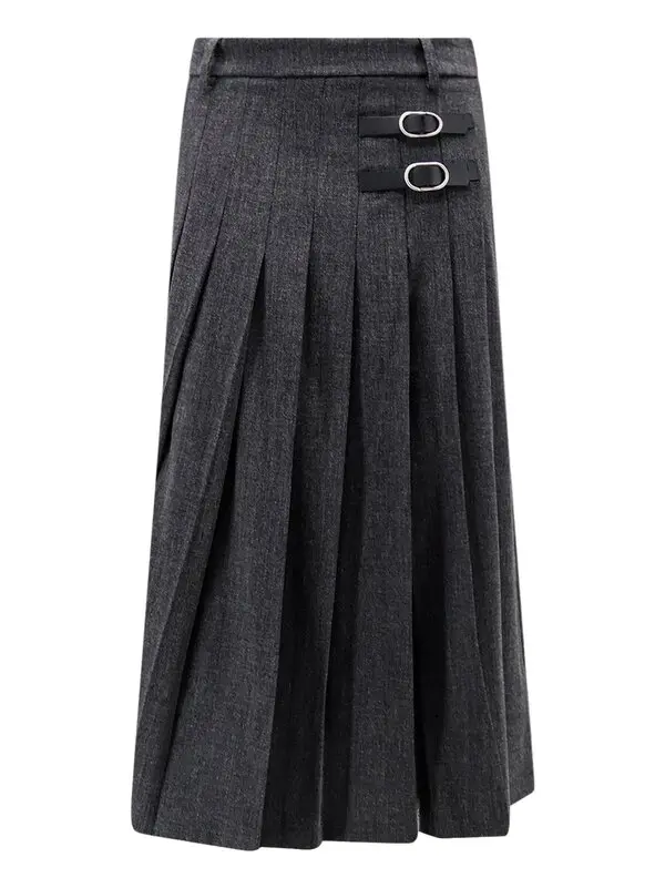 ACTUALEE Pleated Melange Midi Skirt - Grey
