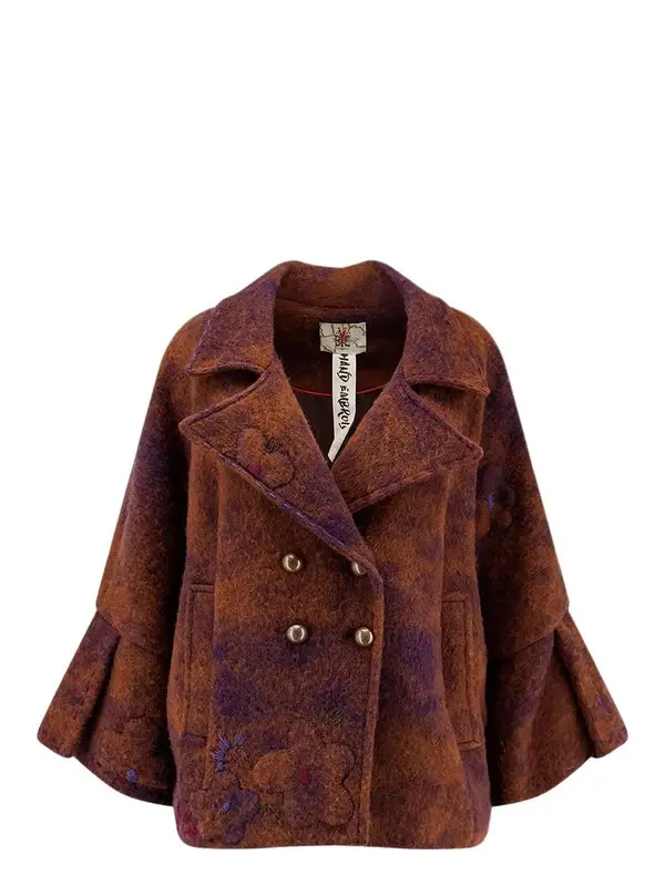 BYE FIRENZE Wool Blend Coat With Floral Embroidery - Brown