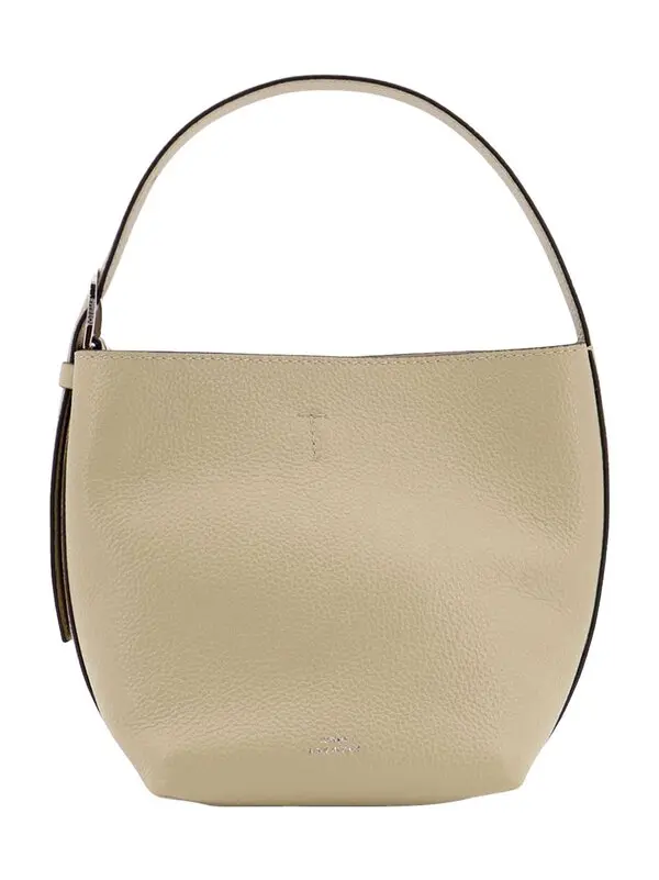 TOTEME Petite Belted Leather Handbag With Logo Lettering Print - Beige