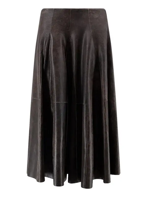 ALYSI Leather Midi Skirt - Brown