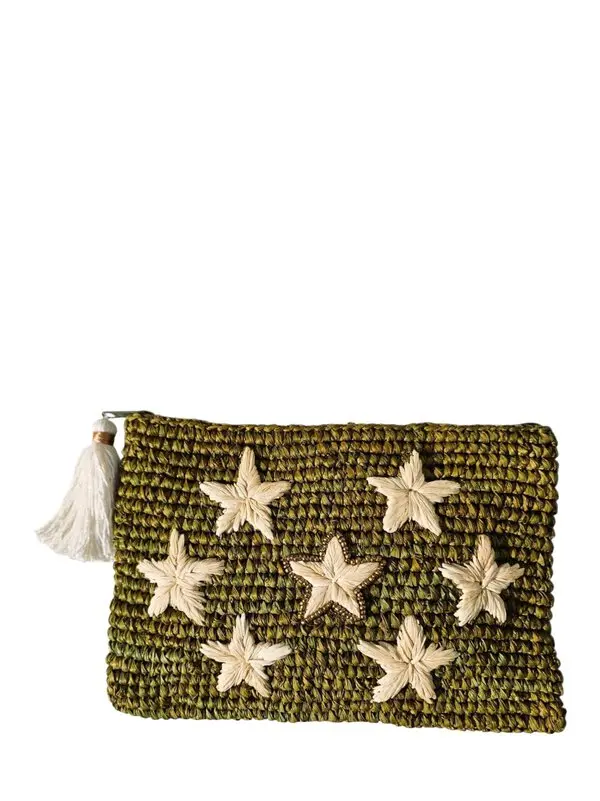 OHSUN Gold Starr Raffia Clutch Olive - Green