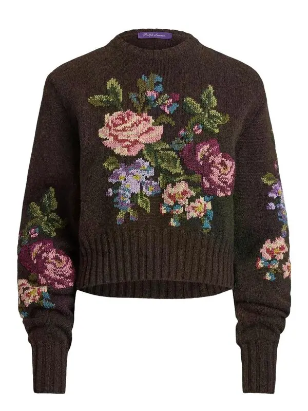 Ralph Lauren Floral-intarsia Cashmere Sweater - Brown
