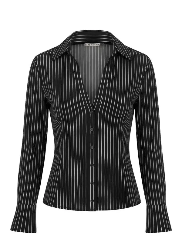 Alice + Olivia Freya Pinstripe Button-down Blouse - Black