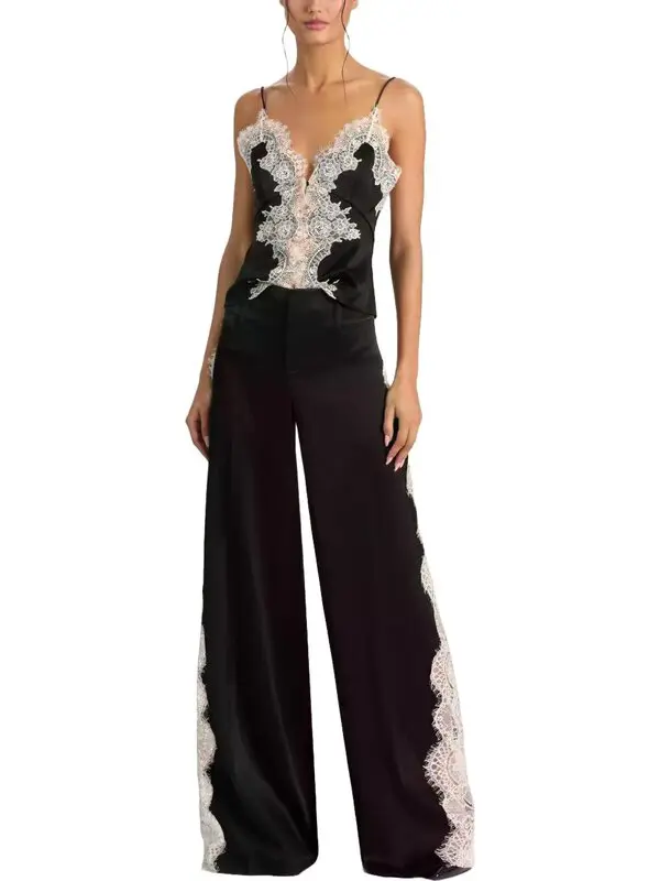 Alice + Olivia Olivia Lace-panelled Wide-leg Trousers - Black