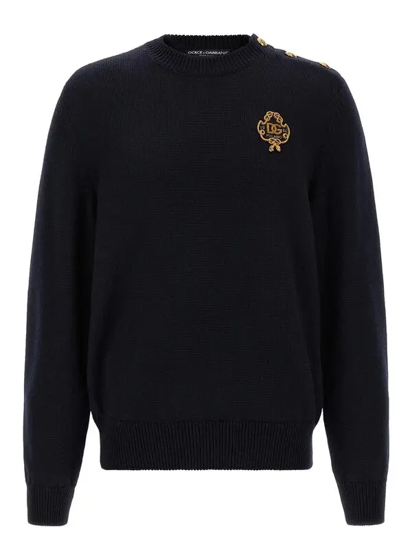Dolce & Gabbana Embroidered Coat Of Arms Sweater - Blue