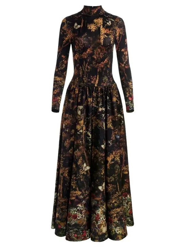 Alice + Olivia Chara Forest-print High-neck Maxi Dress - Black