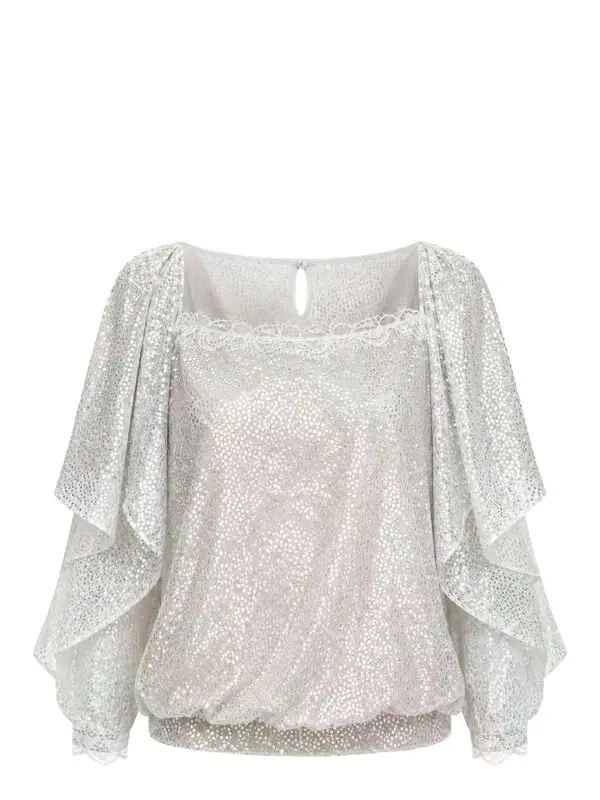GEMY MAALOUF Lace-trim Shimmery Top - Silver
