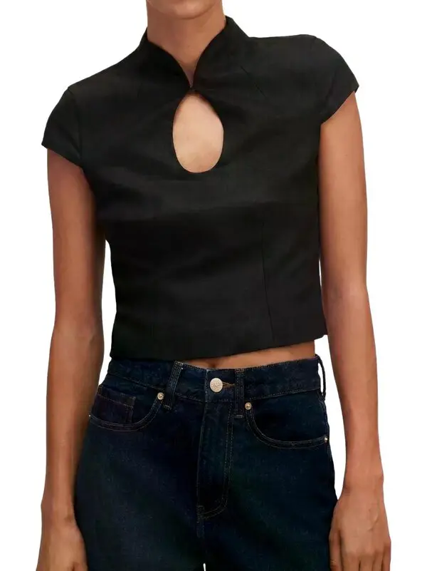 EVER NEW Ayla Keyhole Linen Top - Black