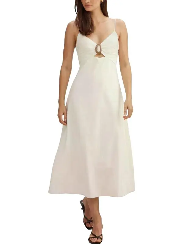 EVER NEW Alice Gathered Hardware-detail Midi Dress - Neutrals