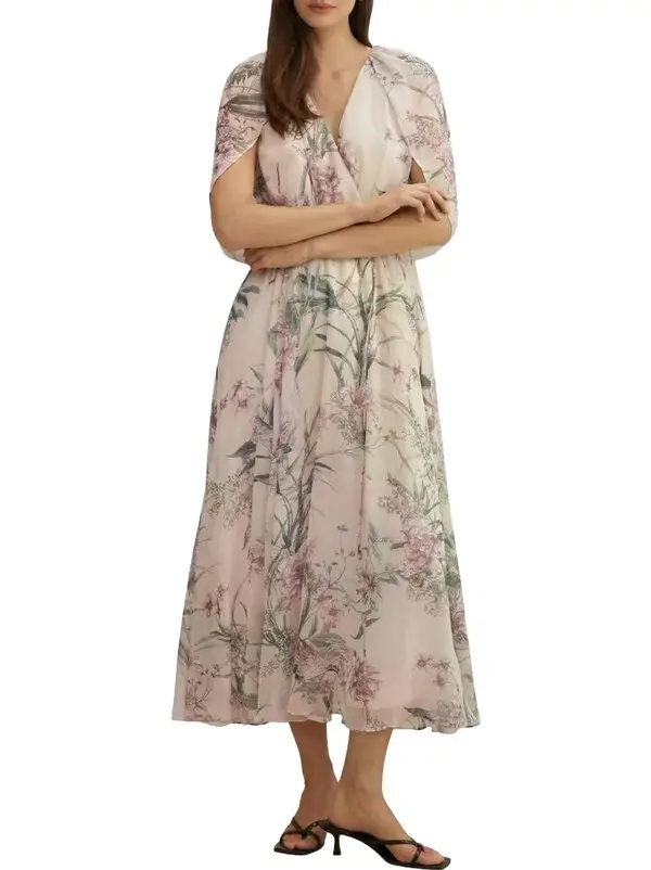 EVER NEW Jodie Floral-print Cape Midi Dress - Pink