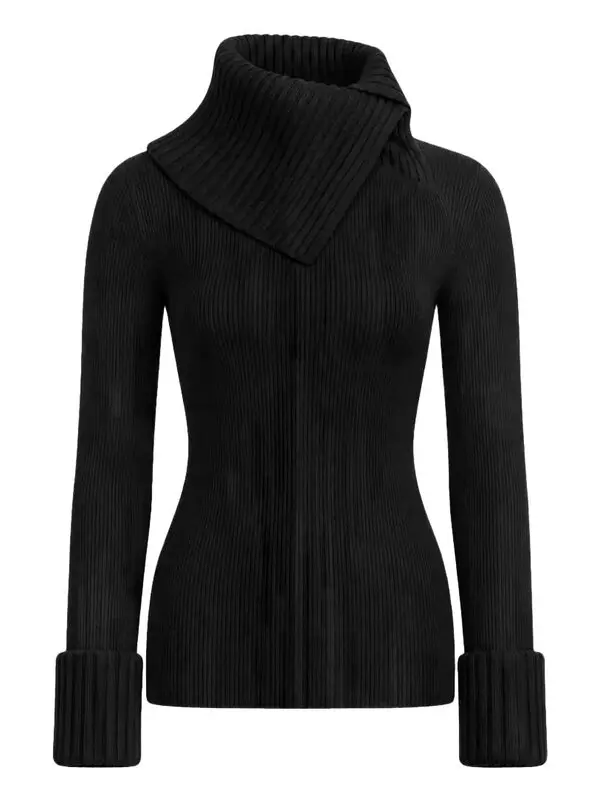 Sportmax Asymmetric-collar Ribbed-knit Sweater - Black