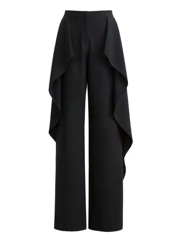GEMY MAALOUF Ruffled Crepe-texture Trousers - Black