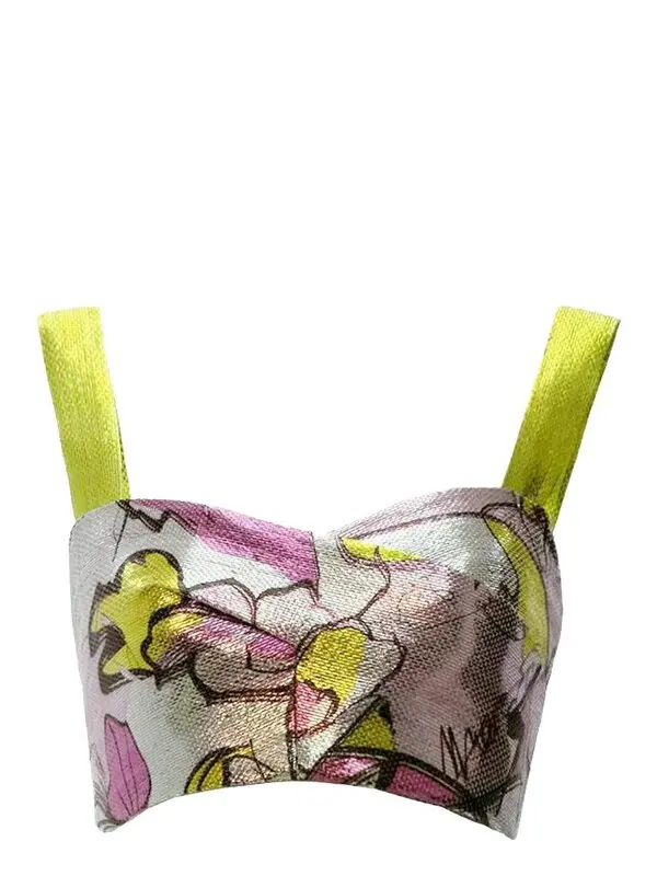 GEMY MAALOUF Floral-print Cropped Top - Silver