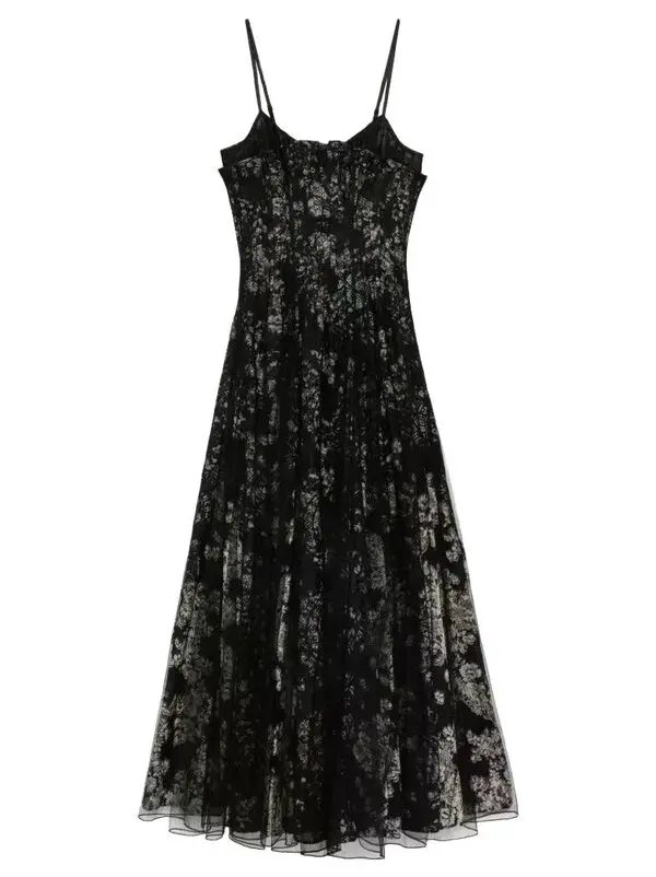 QUETSCHE Floral-jacquard Tulle-overlay Dress - Black